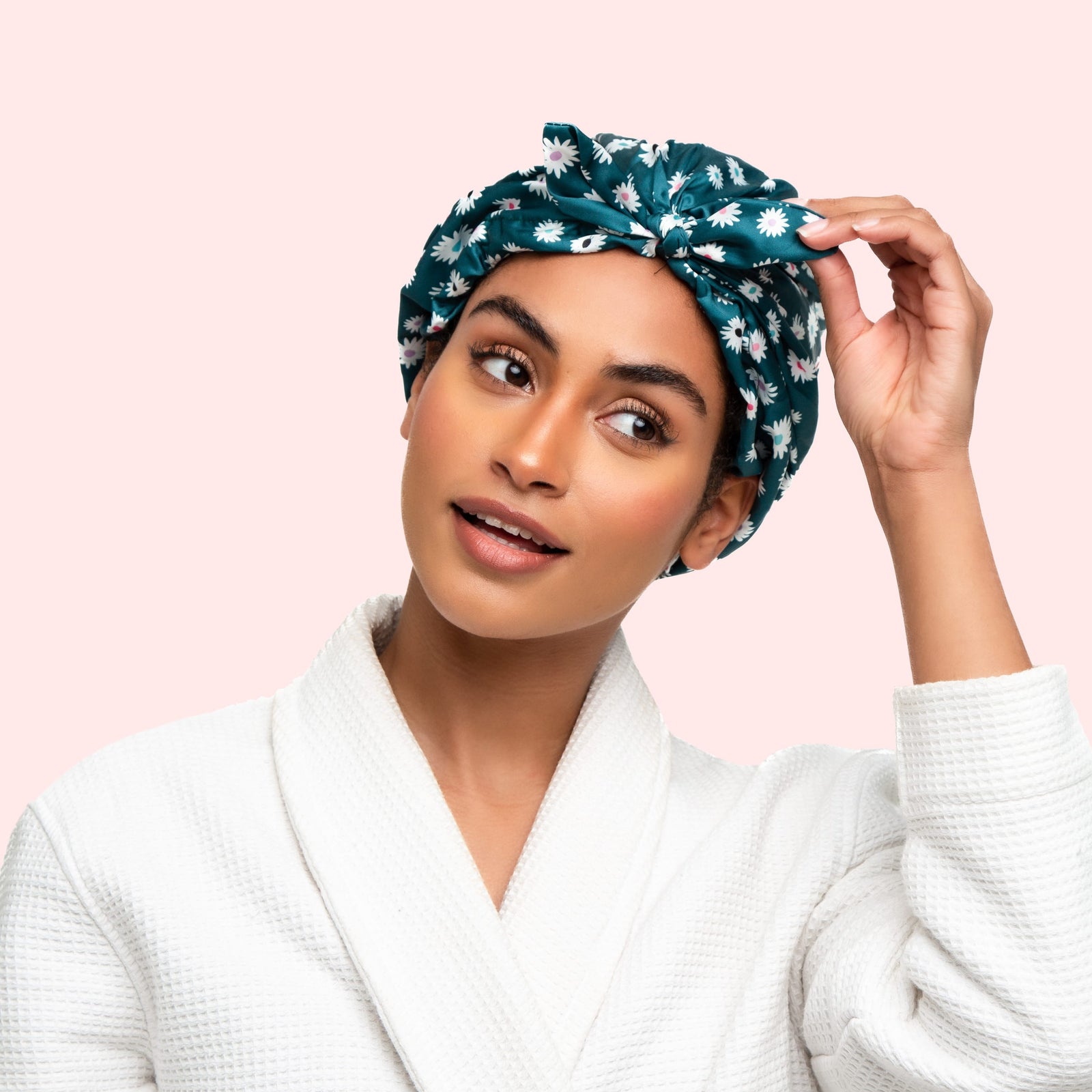 Only Curls Satin Sleep Turban - Deep Green Daisy