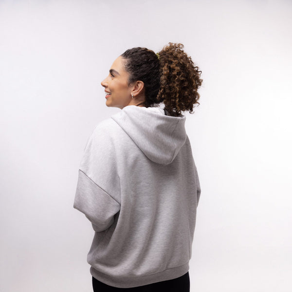 Only Curls Satin Lined Hoodie, Relaxed Fit - Grey Marl